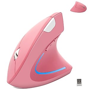 Wireless Mouse Ergonomic Vertical Mouse Ergo High Presion Optical Lightweight Cordless LED Light Cute Wireless Mouse for Laptop Computer Mac Office Girl Boy Adults Gift , 800/1200/1600 DPI, 6 Buttons
