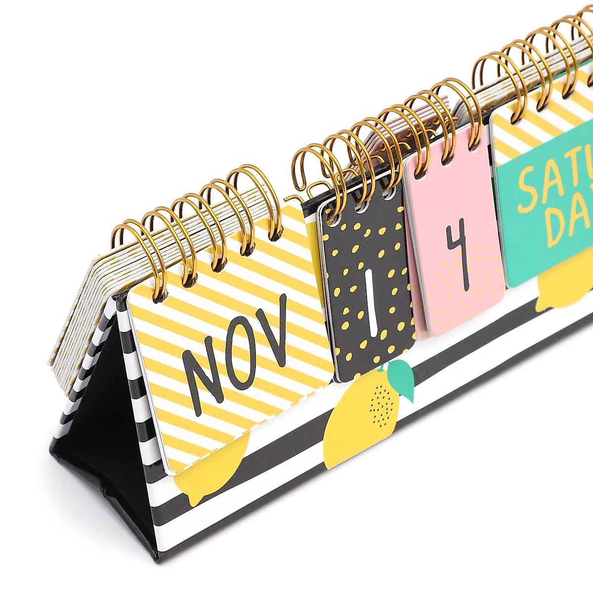 Paper Junkie Lemon Perpetual Flip Calendar for Office Desktop, Classroom Supplies, Desk Calendar with Day, Date, and Month Display for Planning, Home, Kitchen Decor (8 x 3.5 Inches)