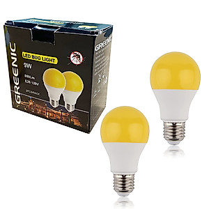 GREENIC 60 Watt Yellow Light Bulbs 2-Pack 120V E26 Base Led bulb A19 800Lm 2200k Porch Light for Outdoor Indoor Bedroom Yard