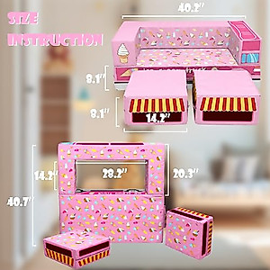 Kids Couch Sofa Toddler Modular Couch for Bedroom Playroom, Fold Out Couch Sofa Set for Imaginative Boy Girl, Convertible Toddler Couch with Washable Covers