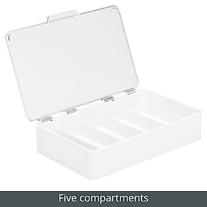 mDesign Plastic Stackable Eyeglass Case Storage Organizer with Hinged Lid for Unisex Sunglasses, Reading Glasses, Fashion Eye Wear, Protective Glasses, 5 Sections, Ligne Collection - White