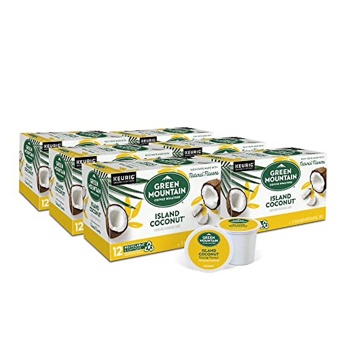 Green Mountain Coffee Roasters Island Coconut, Single-Serve Keurig K-Cup Pod, Flavored Light Roast Coffee, 12 Count (Pack of 6)