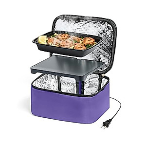HOTLOGIC Mini XP Portable Electric Lunch Box Food Heater - Expandable Food Warmer Tote and Heated Lunchbox for Adults Work/Car/Home - Easily Cook, Reheat, and Keep Your Food Warm - PURPLE - 120V