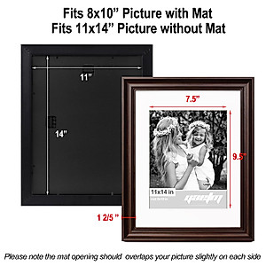 Yaetm 11x14 Picture Frame with Mat for 8x10 Set of 4, 1.4" Wide Molding & Dark Brown Photo Frames 11 x 14 with Tempered Glass for Wall Gallery, Home and Office, Wall Mount (4 pack, Brown)