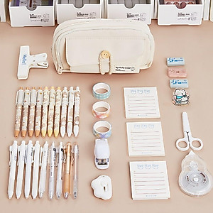 Ecqizer Large Pencil Case for Adults Aesthetic Cute Pencil Pouch With Zipper Preppy Pen Bag for SchooGirl, Travel Toiletry Cosmetic Makeup Bag Women (Cream)