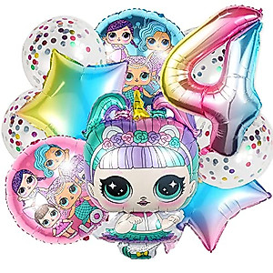 Rekcopu Birthday Party Decoration Surprise Doll Balloon for 4th Birthday Party Supplies (Pink-4)