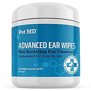 Pet MD Cat and Dog Ear Cleaner Wipes - Advanced Otic Veterinary Ear Cleaner Formula - Dog Ear Infection Treatment Helps Alleviate Ear Infections - 100 Alcohol Free Ear Wipes with Soothing Aloe Vera