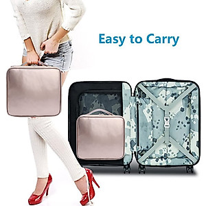 Relavel Cosmetic Case Makeup Case Travel Train Case Professional Portable Cosmetic Artist Storage Bag with Adjustable Dividers for Cosmetics Makeup Brushes and Adjustable Shoulder Strap (Rose Gold)
