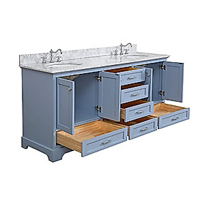 Kitchen Bath Collection Harper 72-inch Double Bathroom Vanity (Carrara/Powder Blue): Includes Powder Blue Cabinet with Authentic Italian Carrara Marble Countertop and White Ceramic Sinks