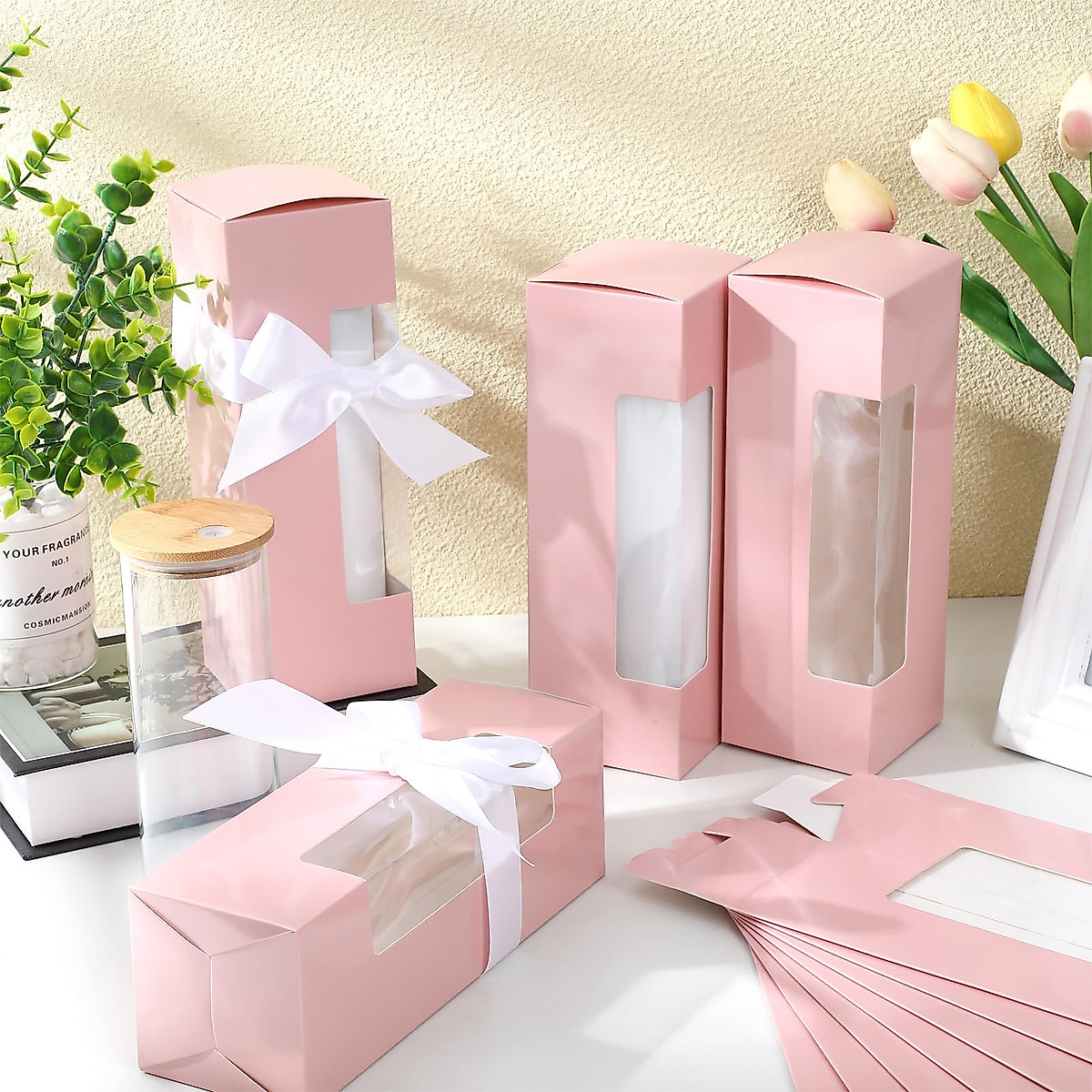 Tenceur 36 Pcs Tumbler Box Gift Boxes for Sublimation Tumbler Shipping 3.3 x 3.3 x 9.8 Inch Transparent Exhibition Box for 12 20 30 oz Heat Press Sublimation Blanks Tumbler Wrap (Rose Gold Color)