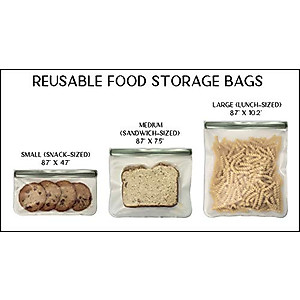 Reusable Food Storage Bags, Set of 10 (2 Lunch + 4 Sandwich + 4 Snack), by Better Kitchen Products, with Double Zip Lock Closure, for Food, Travel, and General Use, Thick PEVA Material, TSA Conformity