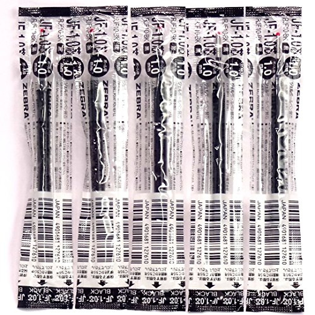 Zebra 1.0mm Black Ink Refill (JF-1.0), for Zebra Sarasa Clip 1.0 Gel Ballpoint Pen(JJE15-BK), × 5 Pack/total 5 pcs (Japan Import) [Komainu-Dou Original Package]