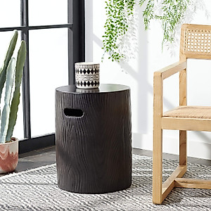SAFAVIEH Outdoor Trunk Black Modern Concrete Round Accent Table