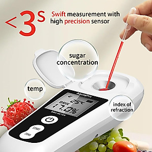 AquilaPro Digital Brix Refractometer with LCD, for Fruit Juice and Coffee, with Auto Temperature Compensation, 0-55% Range, ±0.2% Accuracy, Rechargeable Brix Meter for Liquid Sugar Content