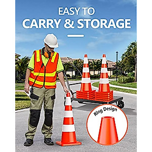 BATTIFE 36" Inch Traffic Safety Cones | 6Pack PVC Cone with Reflective Collars | Weighted Orange Construction Cones for Building Road Driveway Parking Use
