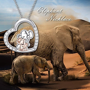 PROESS Elephant Necklace Lucky Daughter Pendant Necklace Sterling Silver I Love You Heart Jewelry for Women