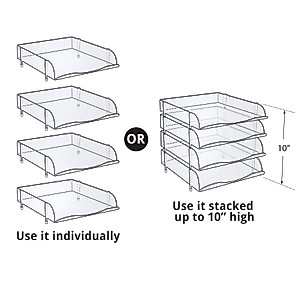 Azar Displays 255010 Stackable Letter Tray Desk Organizer, 4-Pack