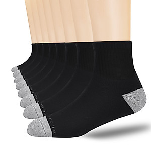 FLSHMCEN Men's Athletic Ankle Socks 8-Pairs Cotton Cushioned Quarter Socks for Men Moisture Wicking Socks Size 7-9/9-12/12-15
