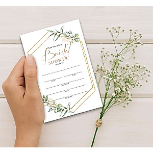 Greenery Eucalyptus Bridal Shower Invitations with Envelopes, 25 Pcs Gold Foil Blank Fill-in Invites for Wedding Reception, Engagement Party, Bachelorette Party(10)