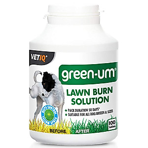 VetIQ Green-Um Dog Urine Neutraliser, 100 Tablets, Urine Neutraliser Lawn Burn Solution, Puppy Essentials Controls Nitrogen in Urine to Prevent Lawn Yellow Spots, Wee Neutraliser for All Breeds/Sizes