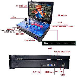 WYGaming Pandora Arcade Portable Retro Video Game Player Built-in 20000+ Classic Games 14 inch LED Integrated Recreation Arcade Emulator Console Compatible with FBA/N64/Arcade/MAME