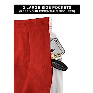 Starting 5 Mens Basketball Shorts with Pockets, Active Athletic Performance Gym Workout Shorts for Men Workout Shorts, 4 Pack (as1, Alpha, x_l, Regular, Regular, Red/White/Black/Royal)