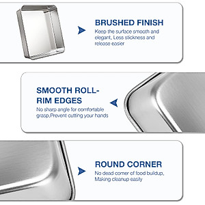 DOBADN Stainless Steel Baking Pan 2 Pcs, 9 Inch Square Roaster Oven Cookie Sheet Barbeque Grilling Pan for Baking Breads Cake, Grilling Chicken, Vegetables, Dishwasher Safe