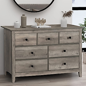 Vikiullf Dresser and Nightstand Set - 3 Pieces Bedroom Set with 7 Drawer Dresser and 1 Drawer Nightstands, Wood Double Dresser, Grey Wood Grain