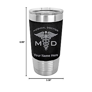 LaserGram 20oz Vacuum Insulated Tumbler Mug, MD Medical Doctor, Personalized Engraving Included (Faux Leather, Black)