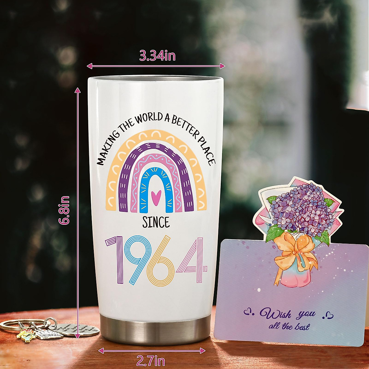 GINGPROUS 60th Birthday Gifts for Women, 1964 Birthday Gifts for Women, 60 Year Old Birthday Gifts, 60th Birthday Gift Ideas, 60th Birthday Decoration, 20oz Stainless Steel Insulated Tumbler with Lid