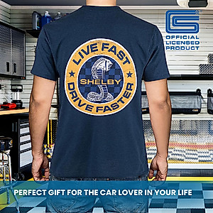 Shelby Cobra Snake Live Fast, Drive Faster Tee T-Shirt | Breathable and Lightweight Fabric | Double Needle Stitched Sleeves and Bottom Hem | Indigo | Size-L