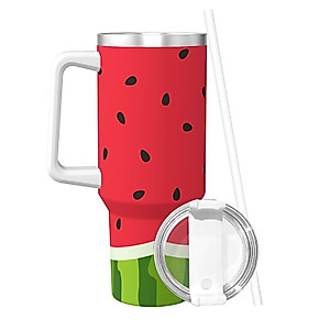 deaokluy 40 OZ Watermelon Ice Bully Cup with Handle and Straw, Double Wall Stainless Steel Tumbler Travel Coffee Cup with Lid, Summer Insulation and Cooling Cup for Christmas Birthday Present