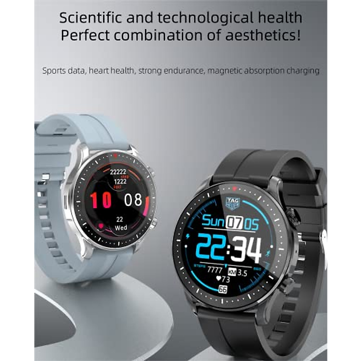 gigididi Smart Watch for Men,Smart Watch for Android Phones Compatible iPhone Military Smart Watch Round Blood Pressure/Pedometer/Heart Rate/Blood Oxygen/Sleep Monitor(Black)