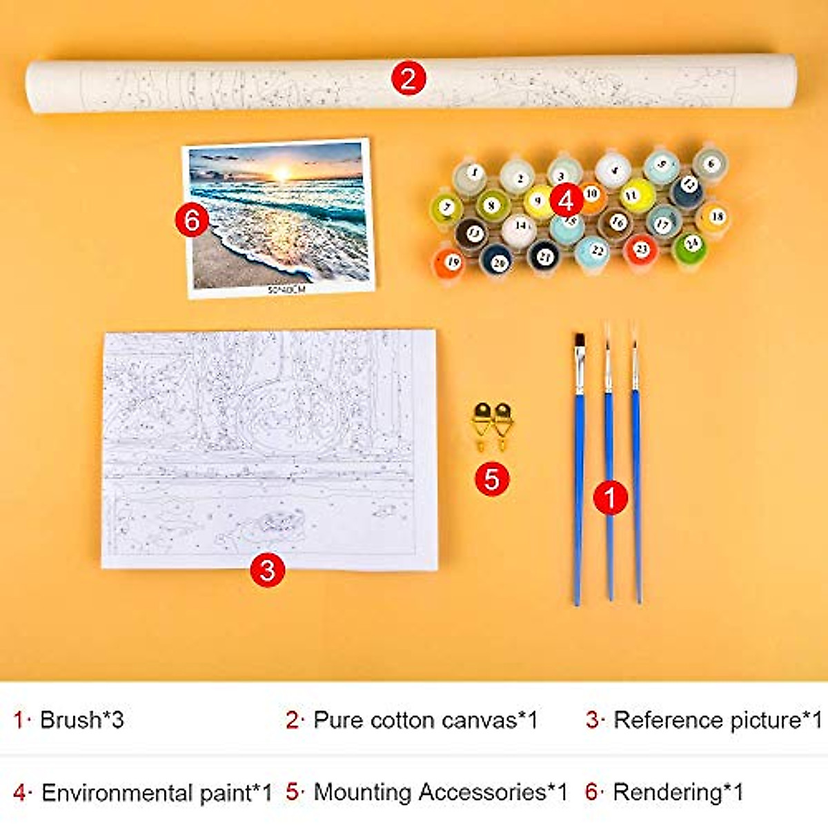 TUMOVO Paint by Numbers for Adults, Beach Paint by Numbers for Kids Ages 4-8 Seaside Landscape DIY Canvas Painting Kit 16 x 20 inches Oil Painting Paint by Number Kit Kids Educational Toys(Frameless)