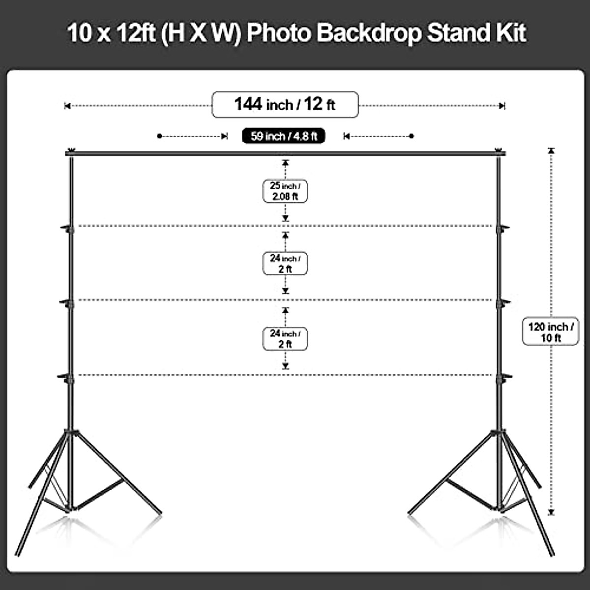 EMART 10 x 12ft (H X W) Photo Backdrop Stand Kit, Adjustable Photography Video Studio Background Stand Support System for Photo Booth Muslin