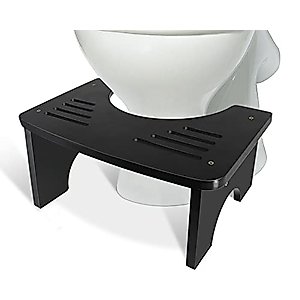 Bamboo Toilet Potty Stool for Adults, 7" Squatting Toilet Poop Stool, Bathroom Toilet Stool with Non-Slip Mat, Halloween Original Simple Design Toilet Step Stool Healthy Gifts for Kids Seniors. Black