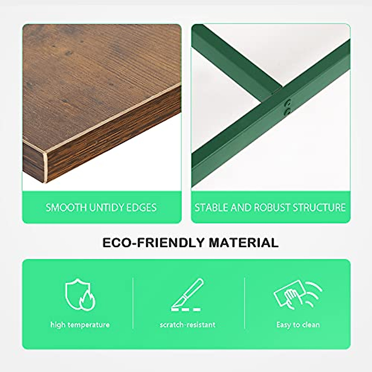 Coral Flower Kitchen Table for 4 People, Heavy Duty Metal Frame, Industrial Style, for Living, Dining Room, Rustic Brown.