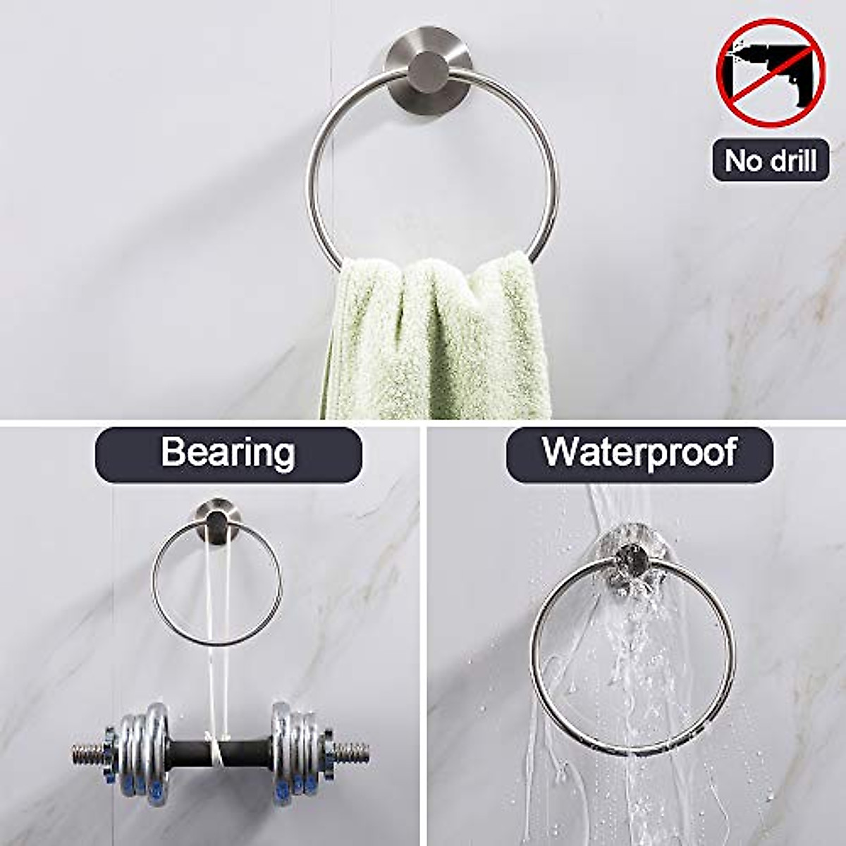 GERUIKE Adhesive Towel Ring Wall Mount Hand Towel Ring Self Adhesive Towel Hanger Stainless Steel Rustproof Brushed Nickel