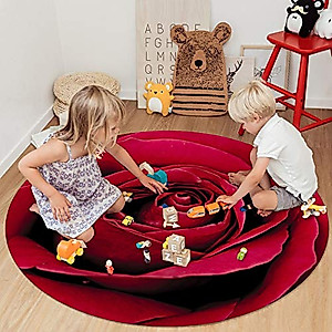 MUSEDAY Area Rug 3.3ft Round, Red Rose Flower Plant Kitchen Rugs Non Skid Area Indoor Floor Mat for Living Room, Bedroom