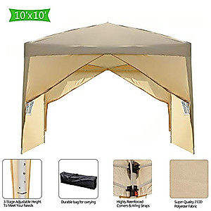 10x10 Pop Up Tent with Two Doors & Two Windows Practical Waterproof Right-Angle Folding Tent with Carry Bag Khaki