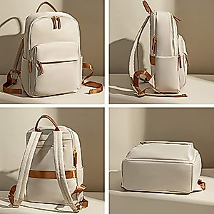 Mn&Sue Nylon Backpack Purse for Women Lightweight Travel Bag Fashion Design Ladies Shoulder Purse Casual Daypack School Work Bag (#A Beige)