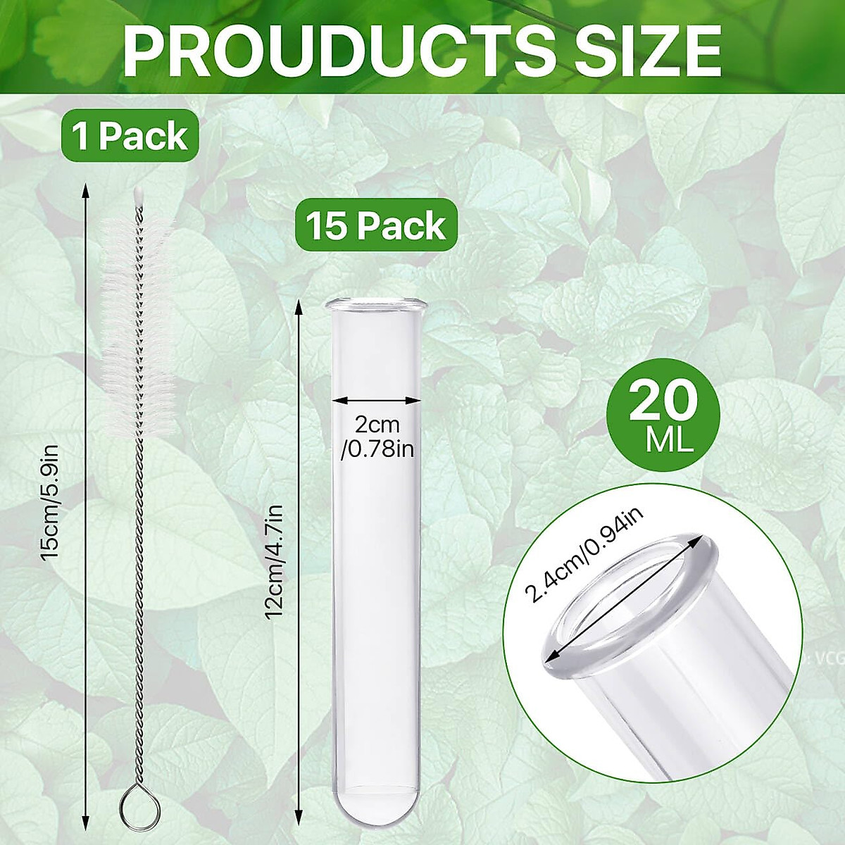 Akamino 15 Pcs Clear Test Tubes for Plant Propagation Station, Acrylic Test Tubes for Scientific Experiments,30 ml Round Bottom Test Tubes for Hydroponic Flowers Home Office -0.78" Diameter