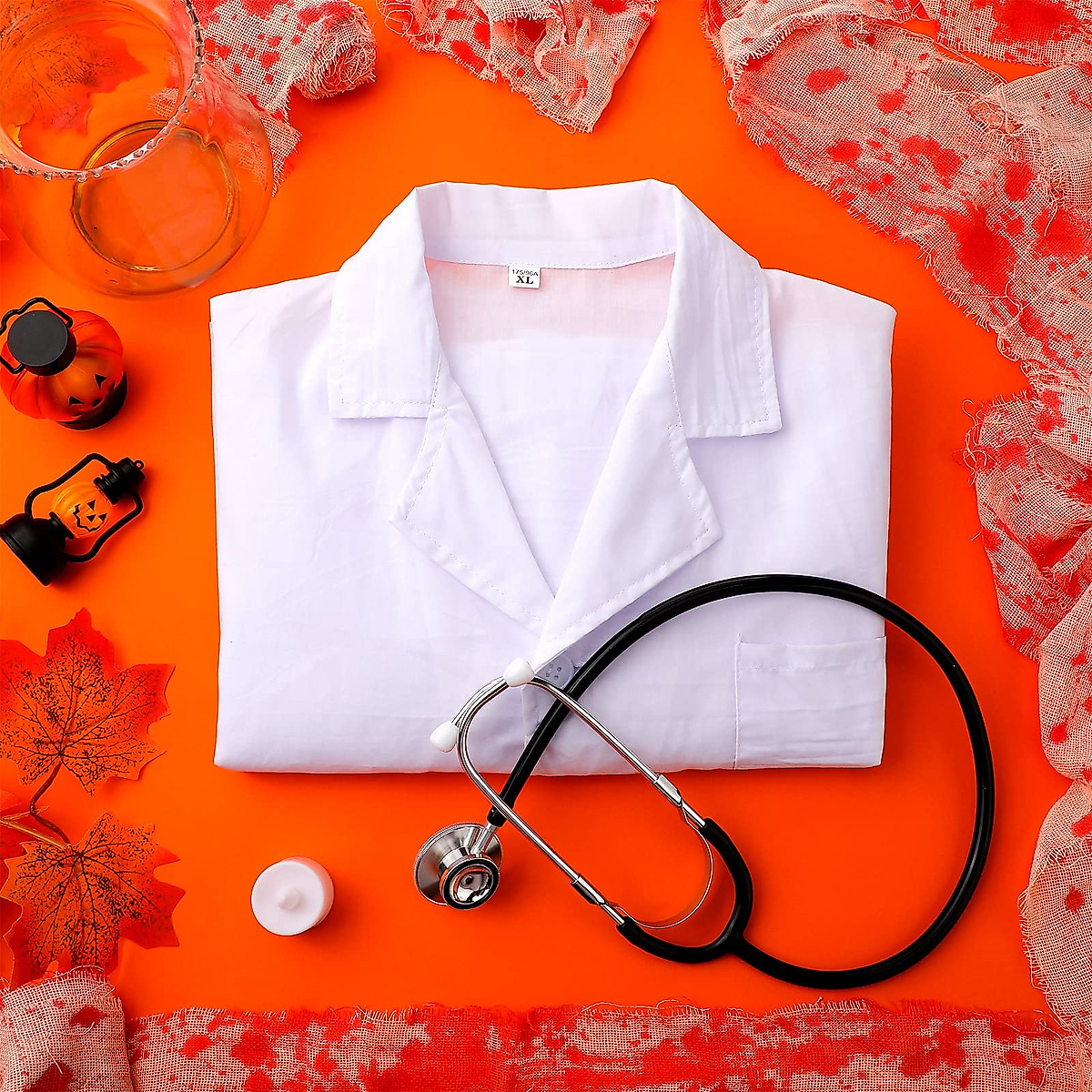 Women Men Doctor Costume Lab Coat Set Halloween White Lab Coat Scientist Coat and Dual Head Stethoscope Adults Unisex(X-Large)