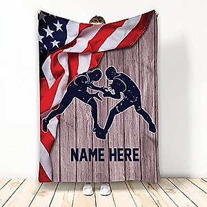 OhaPrints Custom Wrestling Lover Wrestler Gift American Flag Personalized Name Number Soft Sherpa Throw Blankets Cozy Fuzzy Fleece Throws for Tv Sofa Couch Comfy Fluffy Blanket 30X40 50X60 60X80
