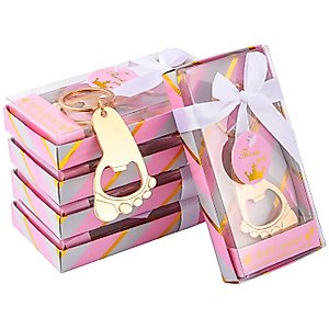 24Packs Baby Footprint Bottle Openers with Baby Shower Return Gift Boxes for Party Favors, Gifts or Decorations, Baby Girl Keepsakes for Guests (pink)