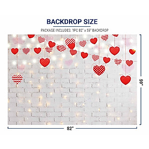 Allenjoy 82" x 59" Love Sweet Heart Valentine's White Brick Wall Backdrop Photography Glitter Mother's Day Baby Bridal Shower Kid Birthday Party Decor Banner Background Photo Booth Prop