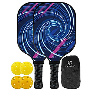 Pickleball Paddles 2 Pack, Fiberglass Surface Pickleball Set of 2 Rackets and 4 Pickleballs Balls, Lightweight Pickleball Rackets Ball Sets, Pickle-Ball Set with Portable Bag for Men Women