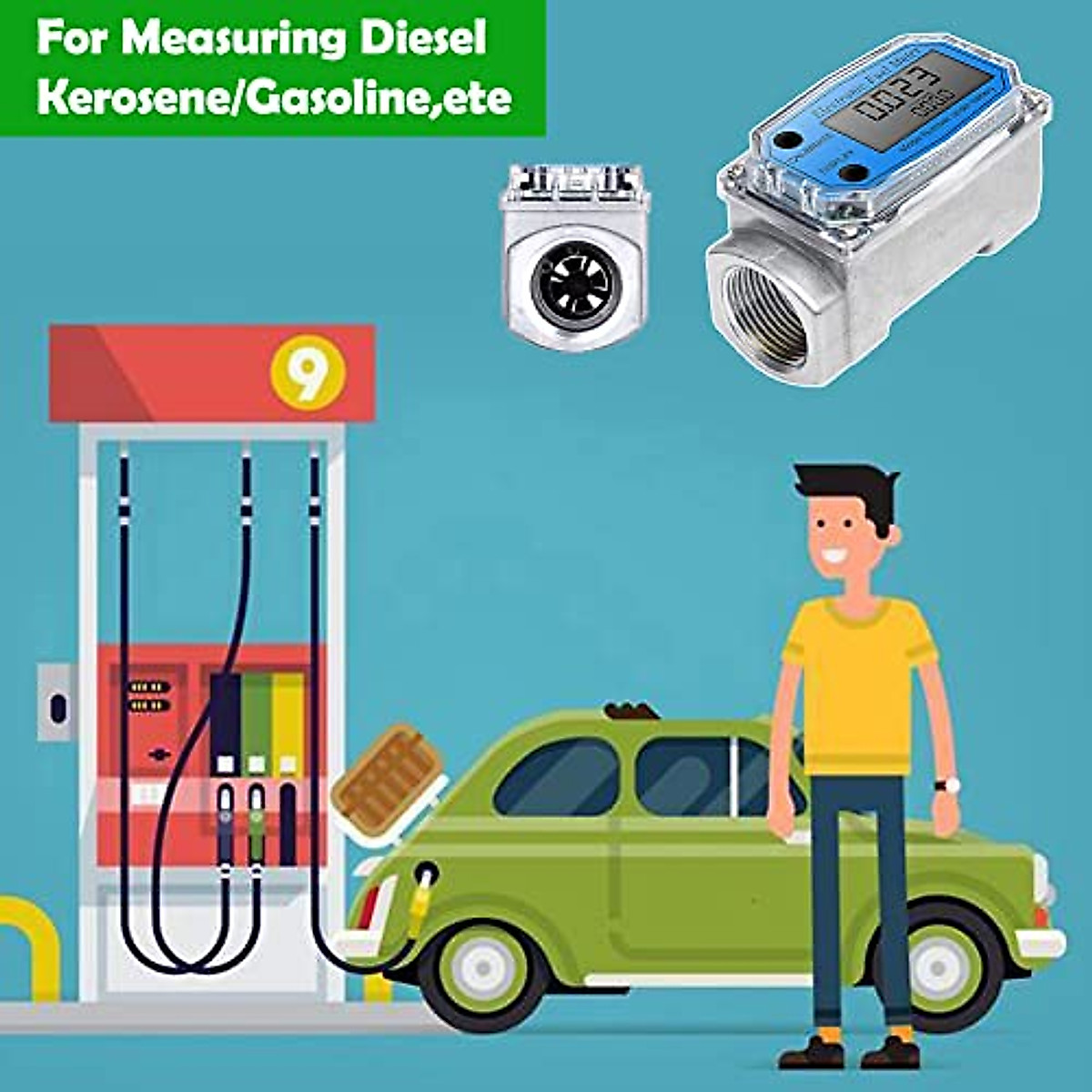 Turbine Flow Meter,Electronic Digital LCD Display Flow-Meter with NPT Counter Gas Oil Fuel Flowmeter for Measure Diesel Kerosene Gasoline