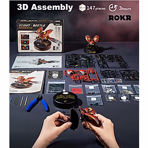 ROKR 3D Metal Model Kits for Adults Scout Beetle - 147PCS 3D Metal Puzzle Electric Mechanical Plastic Building Kit Hobby Kit Gift for Adults/Boys/Girls