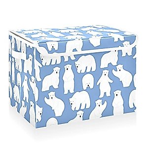 CaTaKu Polar Bear Cute Storage Bins with Lids and Handles, Fabric Large Storage Container Cube Basket with Lid Decorative Storage Boxes for Organizing Clothes